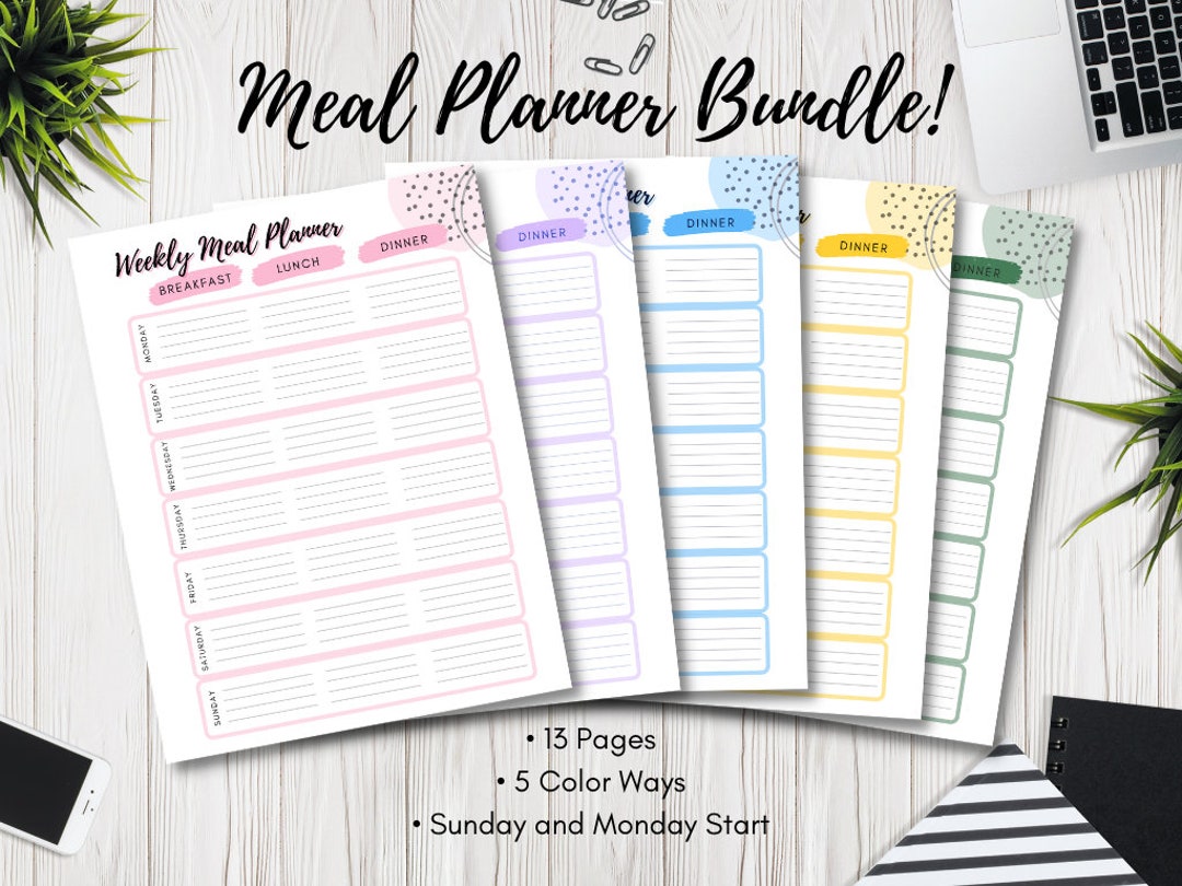 Printable Meal Planner Bundle, Daily Meal Planner Bundle, Food Planner ...
