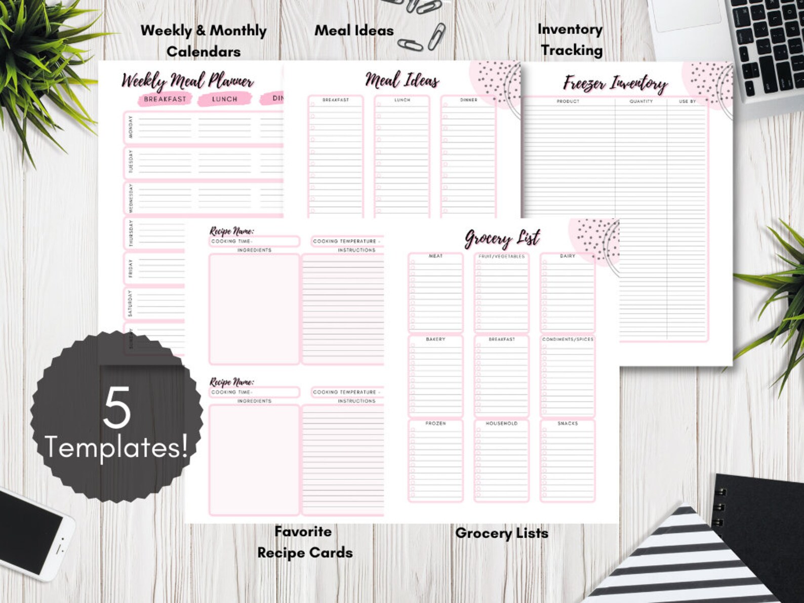 Printable Meal Planner Bundle, Daily Meal Planner Bundle, Food Planner ...