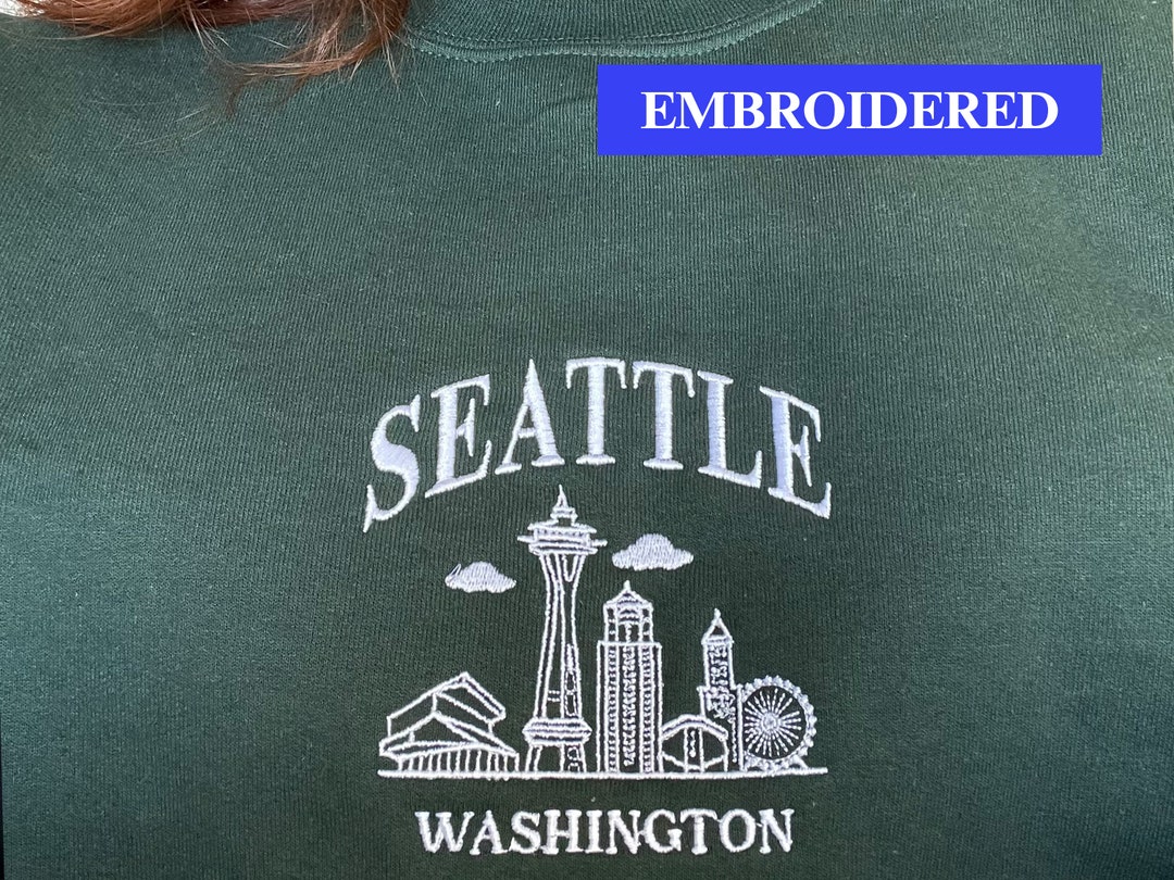 Seattle Embroidered Sweatshirt, Seattle Crewneck - Etsy