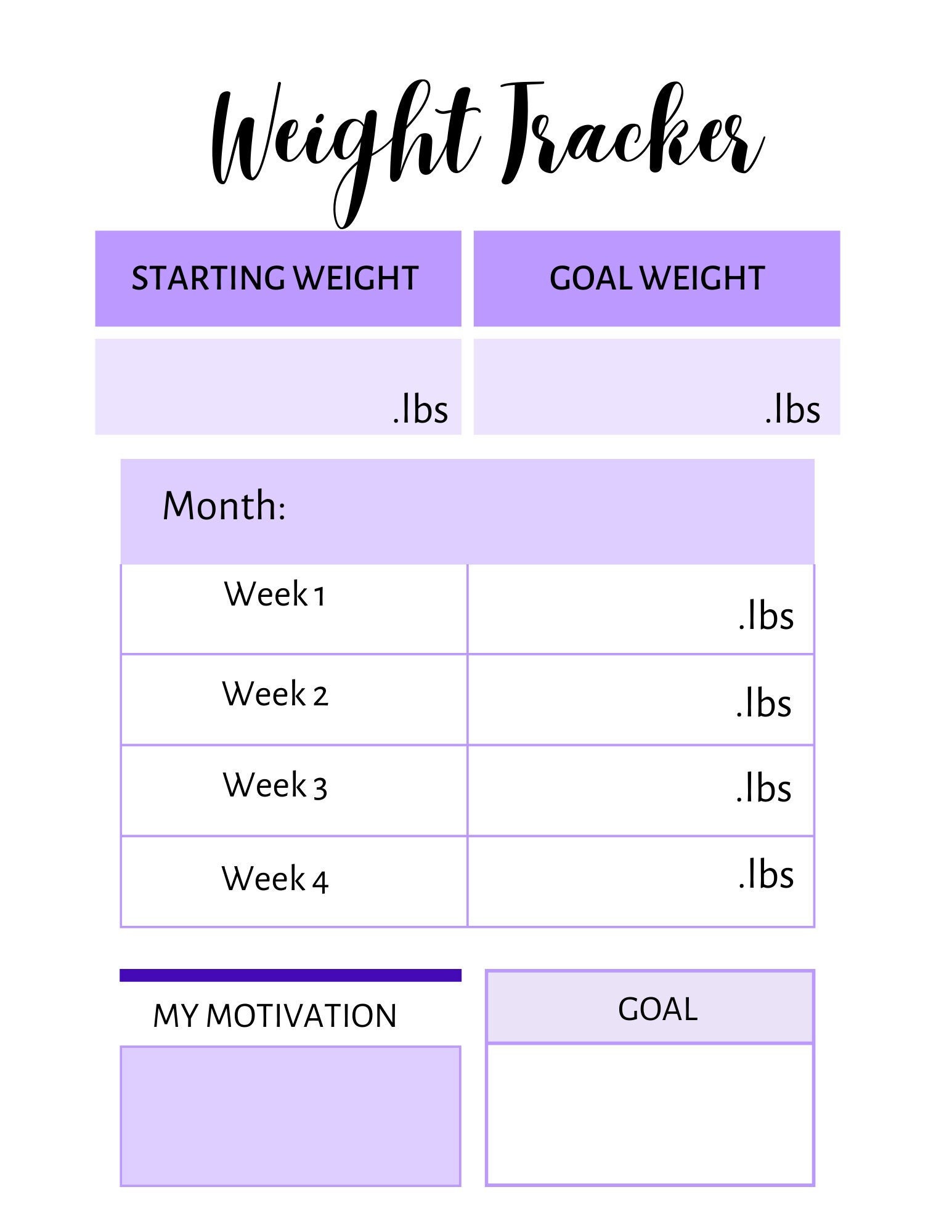 Weight Tracker Printable | Track Your Weight Loss/weight Gain Progress ...