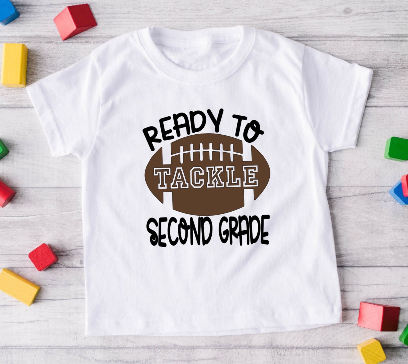 Boys 2nd Grade Shirt, Ready to Tackle Second Grade Tee, Football Shirt ...