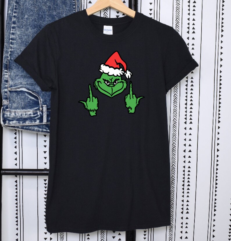 Funny Grinch Christmas Hat Sweatshirt Evil Grinch Middle Finger ...