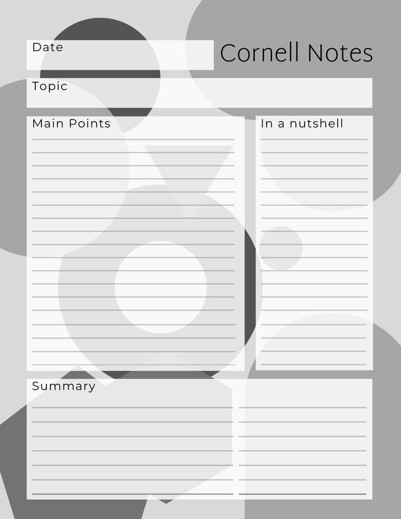 Cornell Notes Page, Printable Download, Study Sheet, A4, Study Notes - Etsy