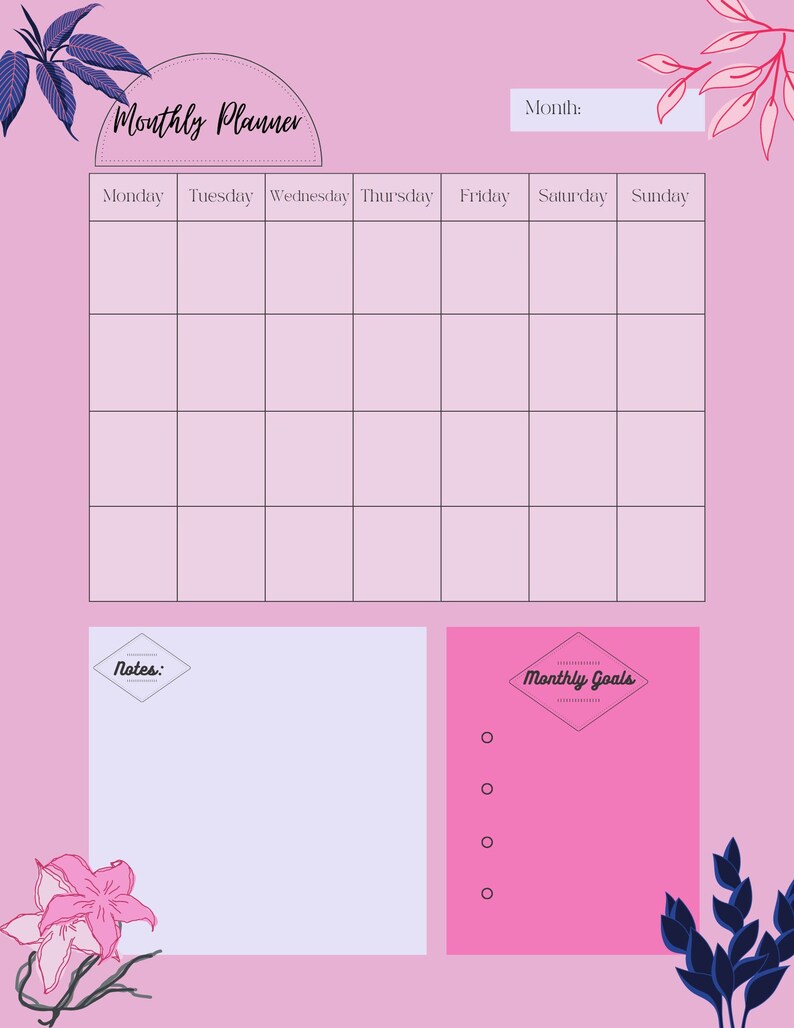 Monthly Digital Planner, Undated Digital Planner, Planner Template ...
