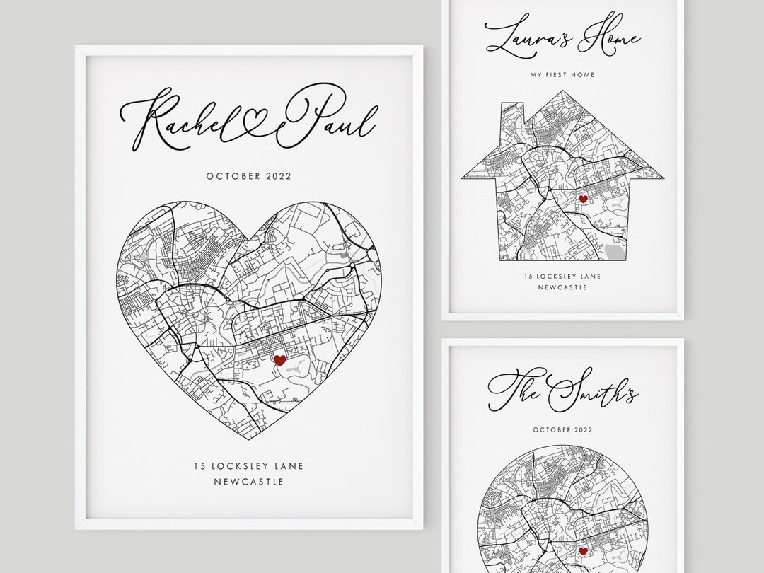 New Home Map Print, New Home Gift, Personalised Housewarming Gift ...