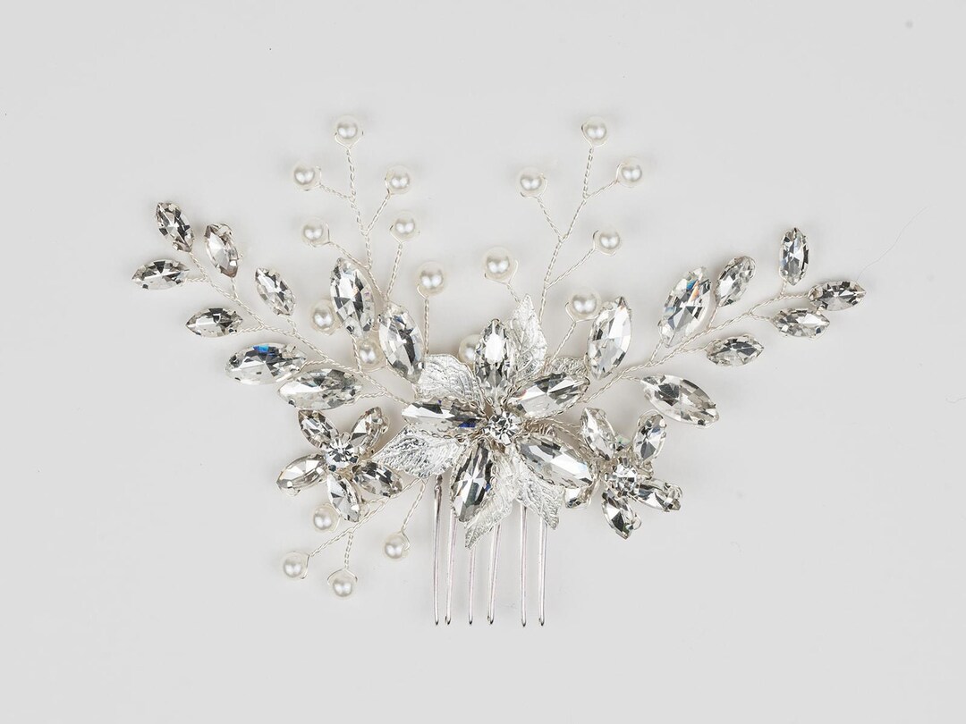 Crystal Bridal Hair Comb – Silver Flower Wedding Hairpiece - Etsy