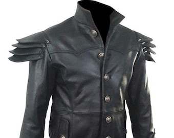 Womens Genuine Black Leather Trench Coat Steampunk Gothic Coat Long ...