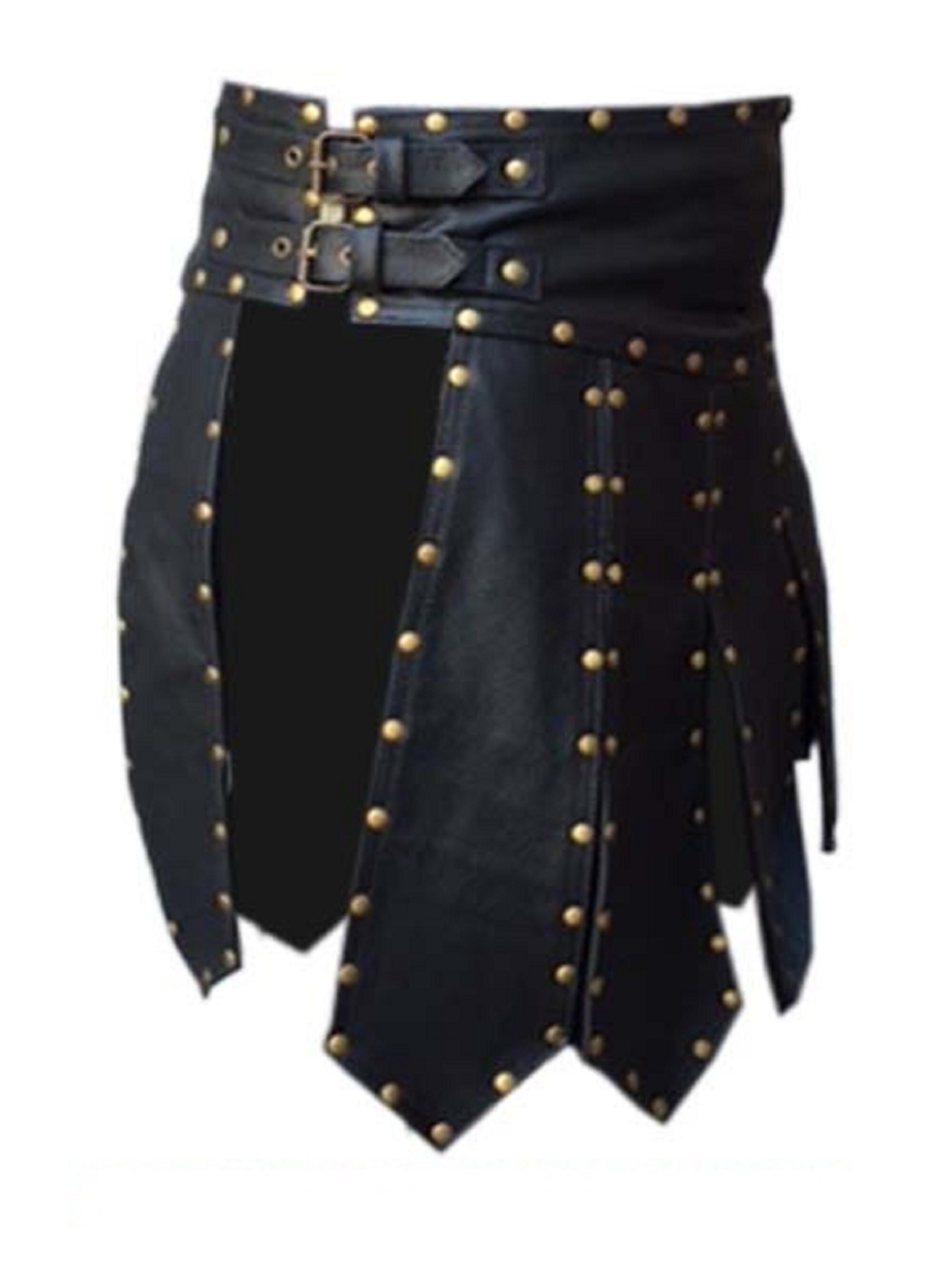 Mens Black Leather Scottish Kilt Warrior Traditional Kilt Gothic Kilts ...