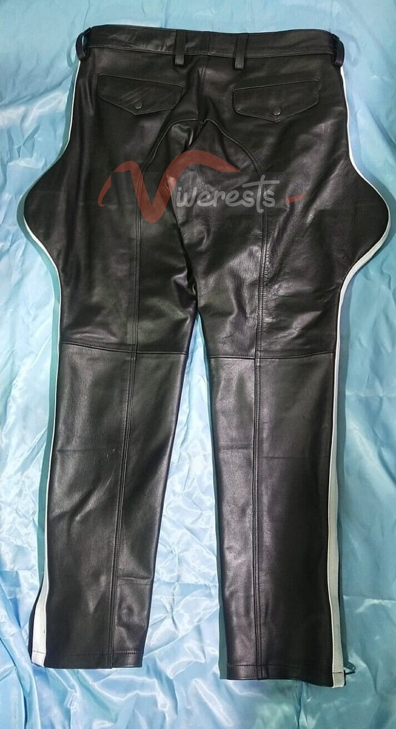 Men's Real Leather Police Uniform Breeches 2 White Stripes Breeches ...