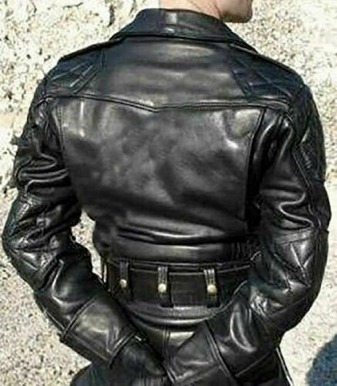 Mens Black Genuine Leather Biker Jacket With Shoulder Padding ...