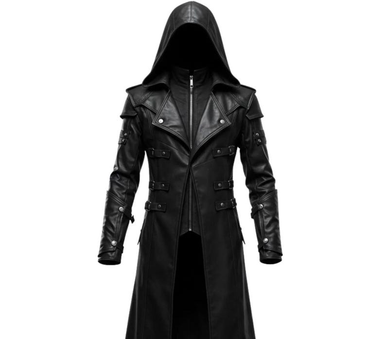 Men's Black Leather Gothic Trench Coat: Steampunk Cyberpunk Duster ...