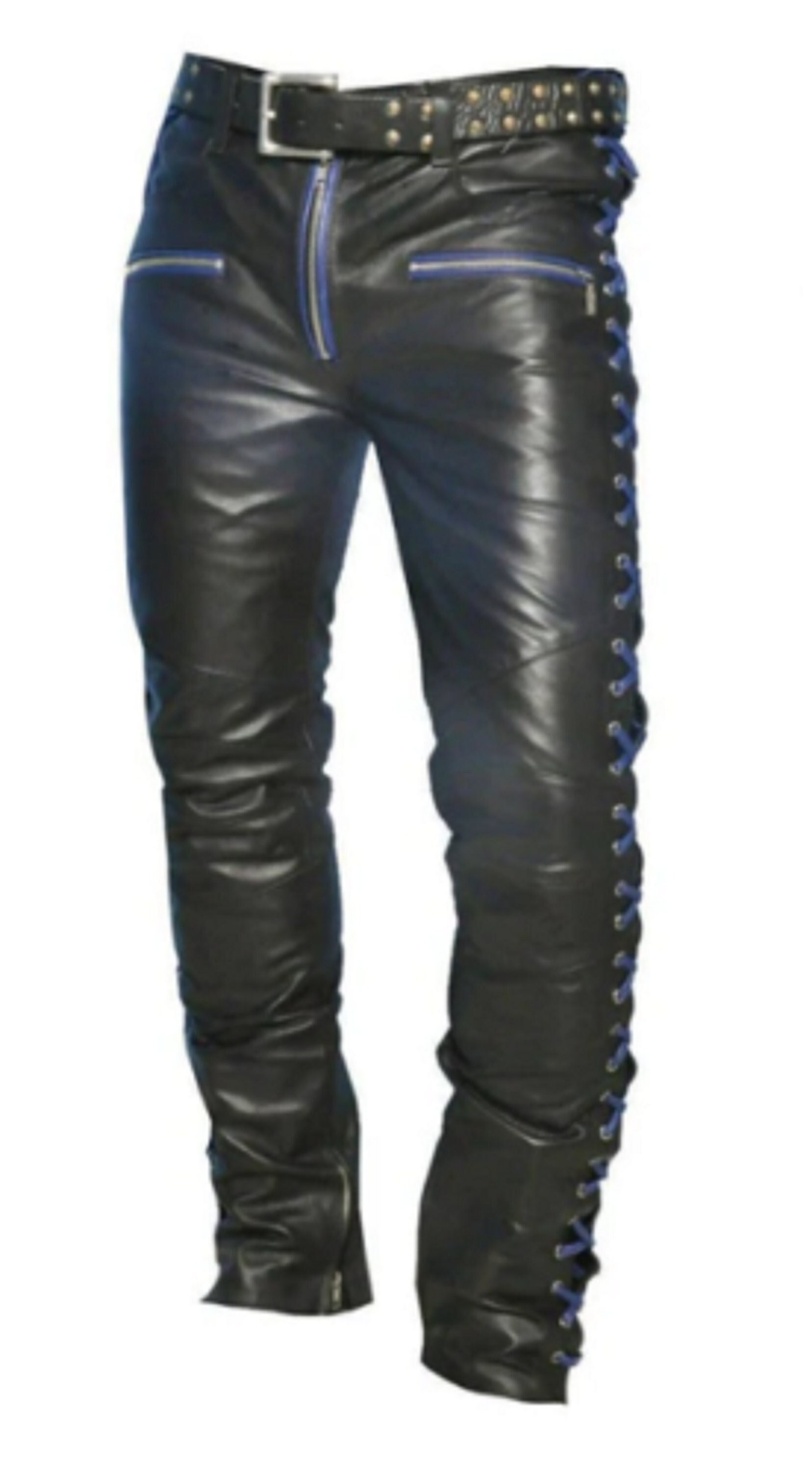 Mens Genuine Leather Pants Trousers Theme Wear Biker Trousers With ...