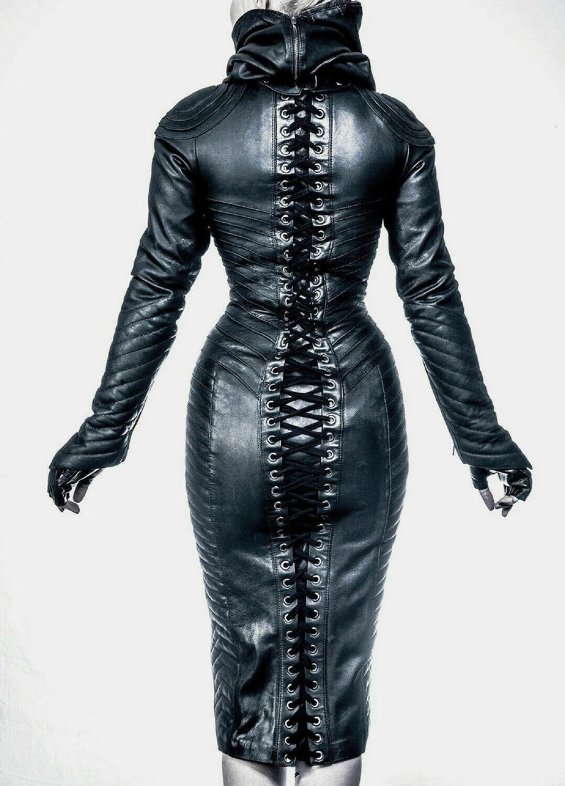 Womens Pure Leather Black Bodysuit Coat Steampunk Dress Gothic ...