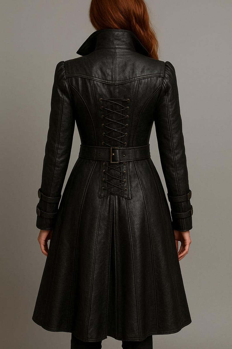 Women's Steampunk Leather Trench Coat: Corset Back Gothic Overcoat - Etsy