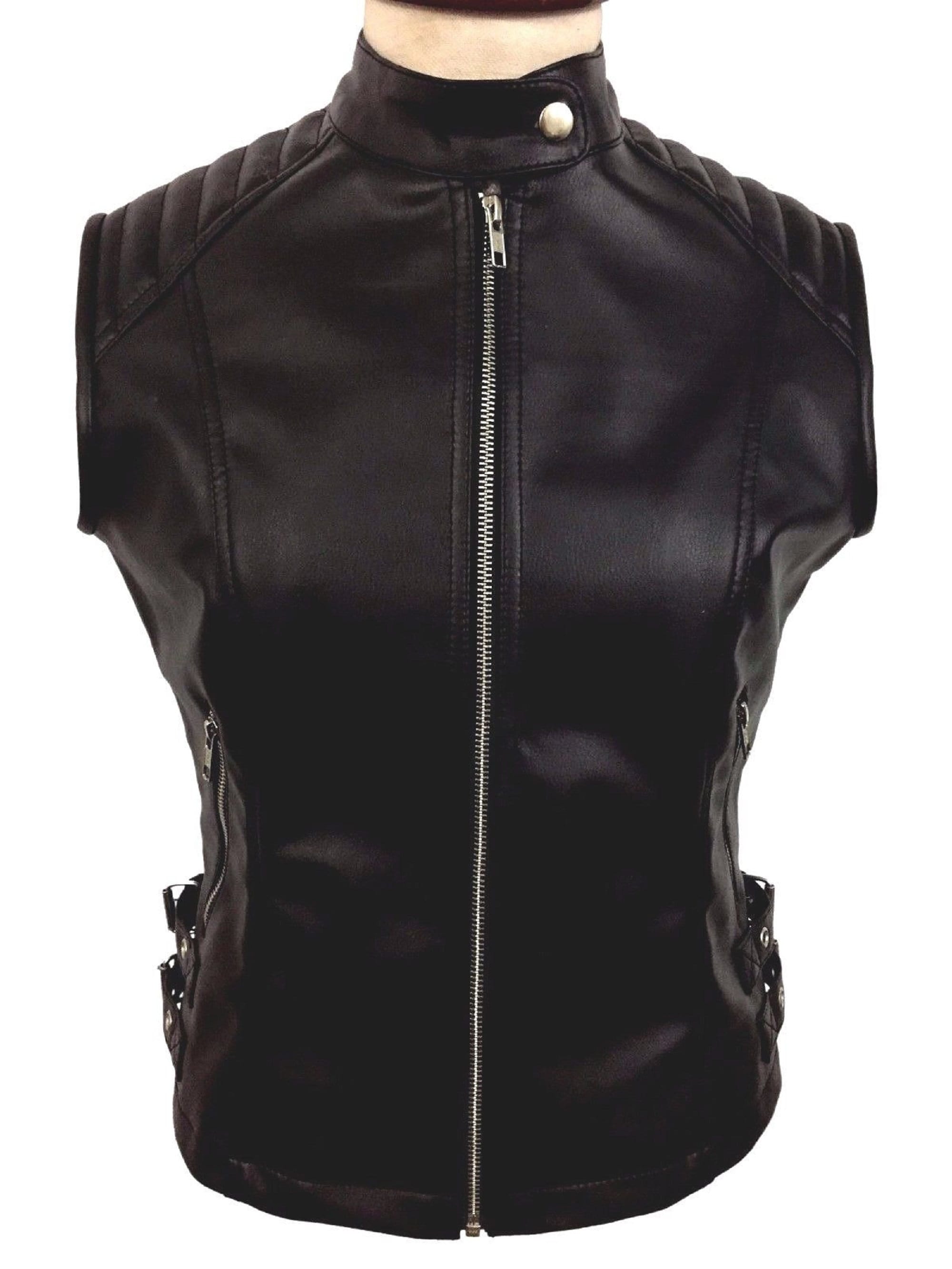 Womens Pure Black Leather Biker Vest Motorbike Motorcycle Vest - Etsy