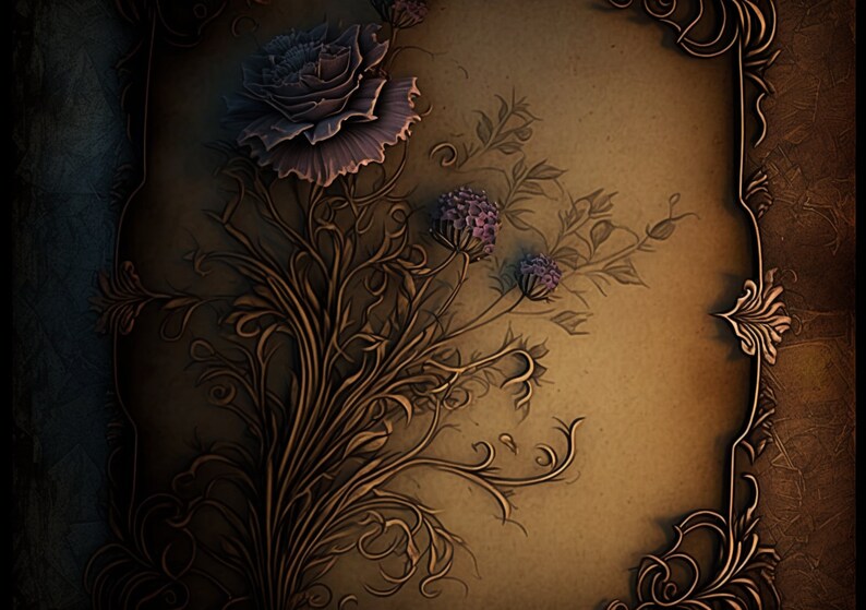 A4 Gothic Flowers Digital Background Paper / Junk Journal / - Etsy