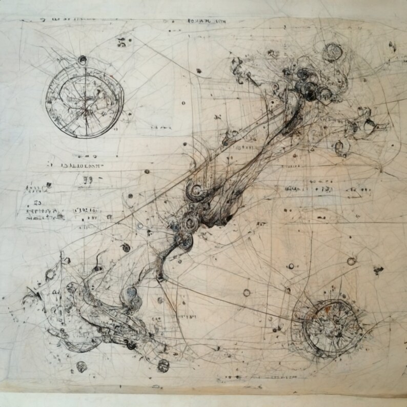 Vintage / Antique Nautical Celestial Maps Graphite Sketches on Stained ...