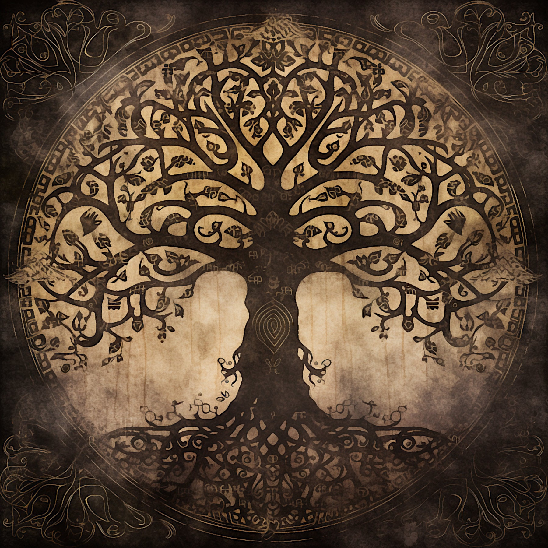Gothic Tree of Life Abstract Digital Background Paper / Junk Journal ...