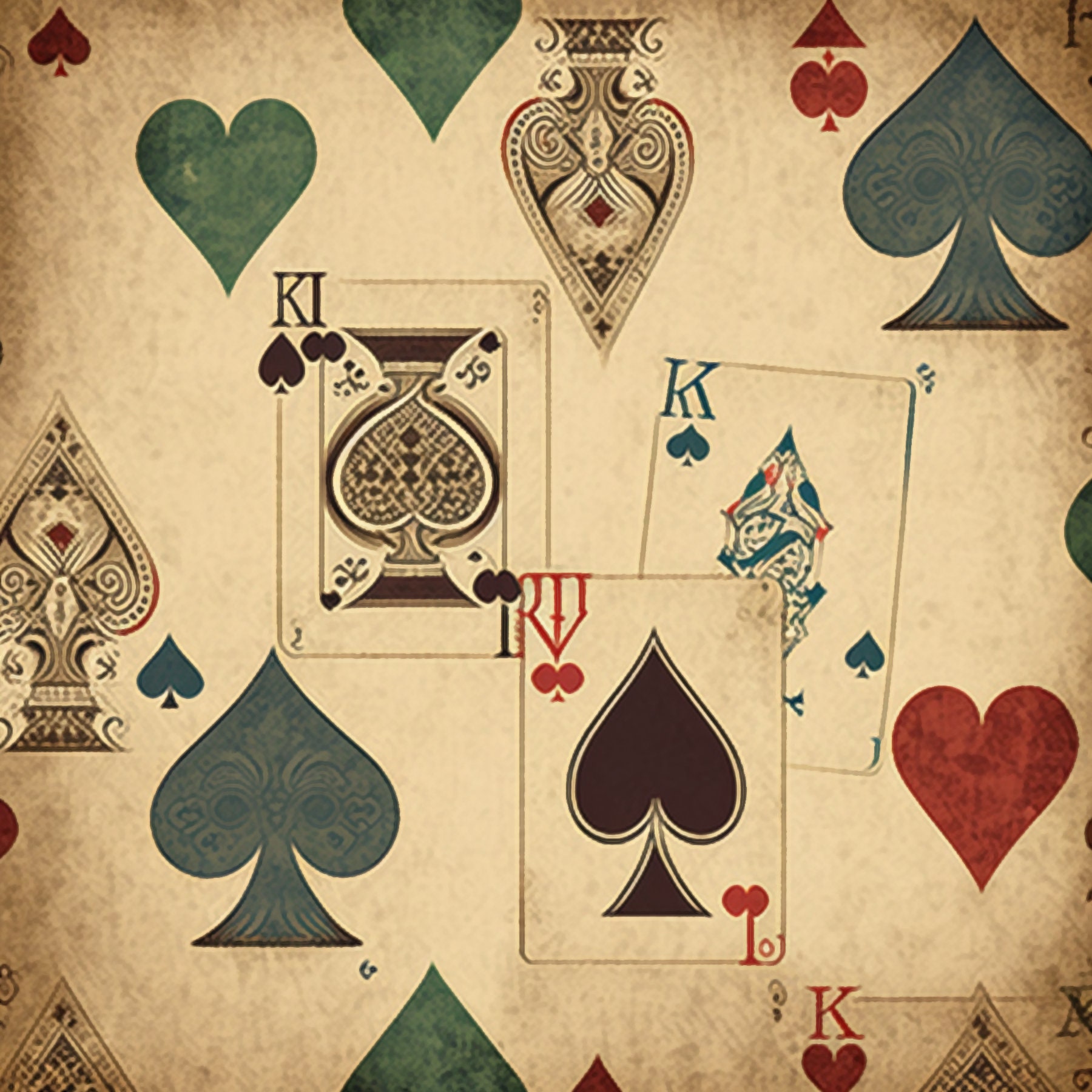 Vintage fantasy Playing Cards Digital Background Paper / Junk Journal ...