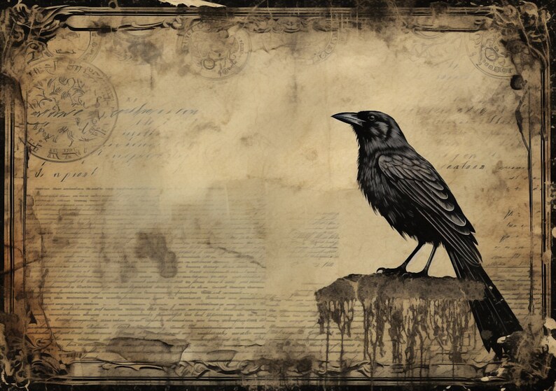 Gothic Birds Digital Background Paper Dark Background / Junk - Etsy