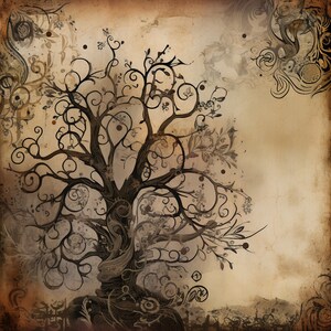 Gothic Tree of Life Abstract Digital Background Paper / Junk Journal ...