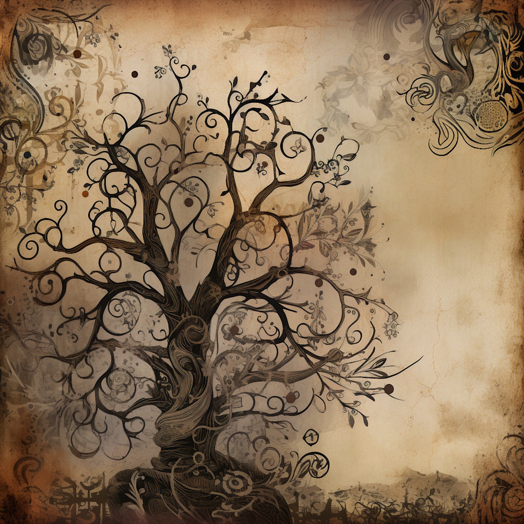 Gothic Tree of Life Abstract Digital Background Paper / Junk Journal ...