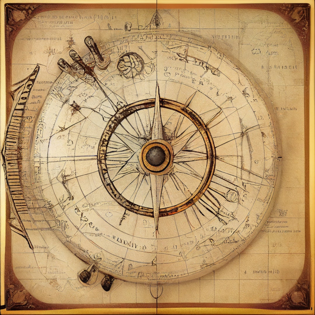 Vintage Celestial Navigation (windrose) Digital Background Paper / Junk ...