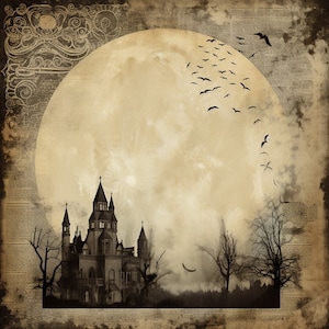 Vintage Full Moon Digital Background Paper / Junk Journal ...