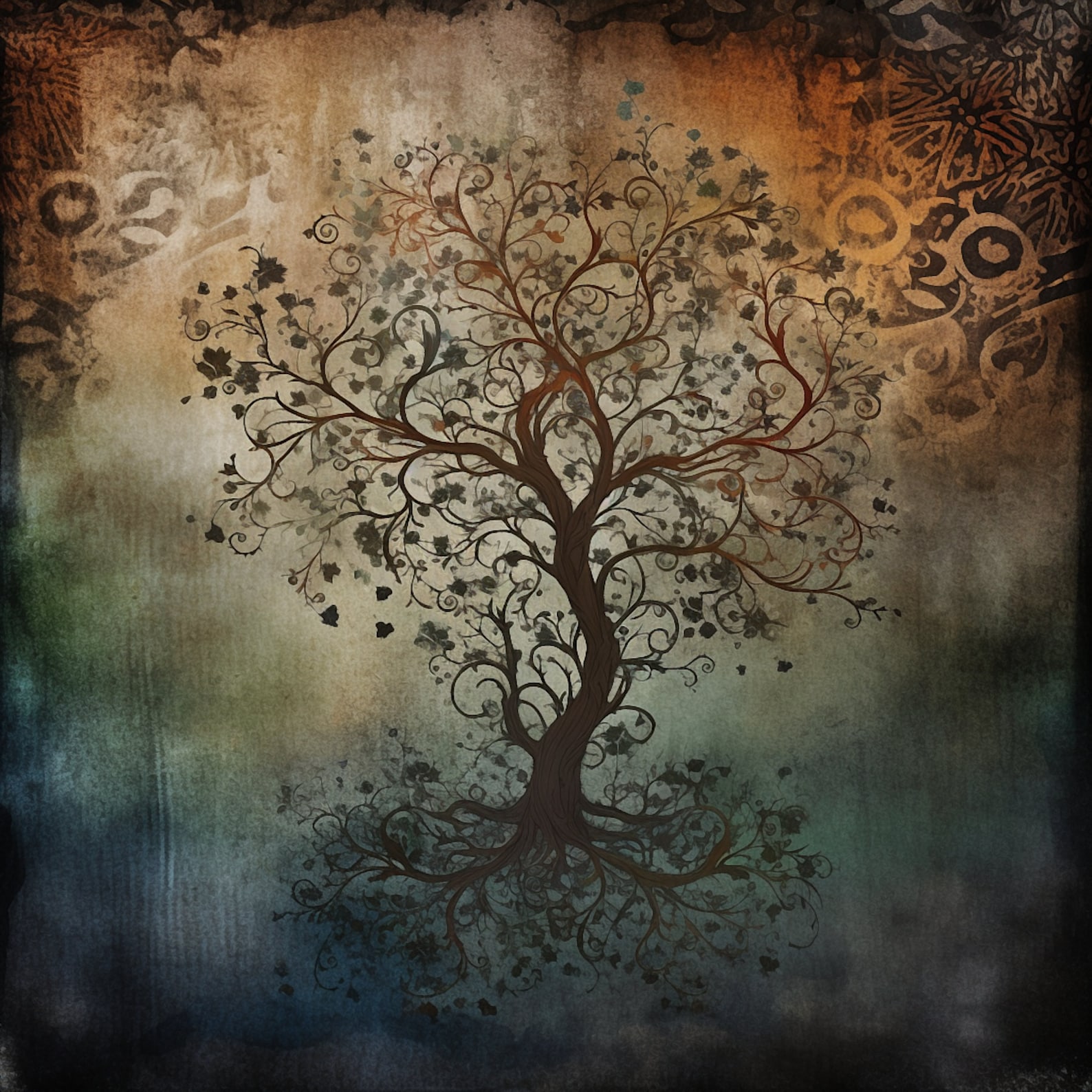Gothic Tree of Life Abstract Digital Background Paper / Junk Journal ...