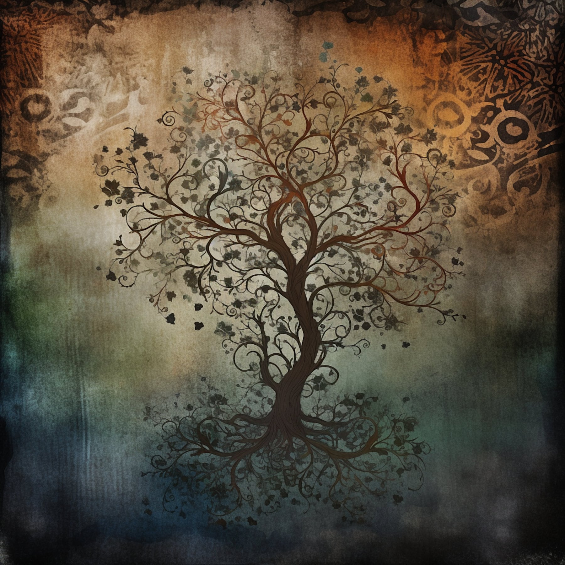 Gothic Tree of Life Abstract Digital Background Paper / Junk Journal ...