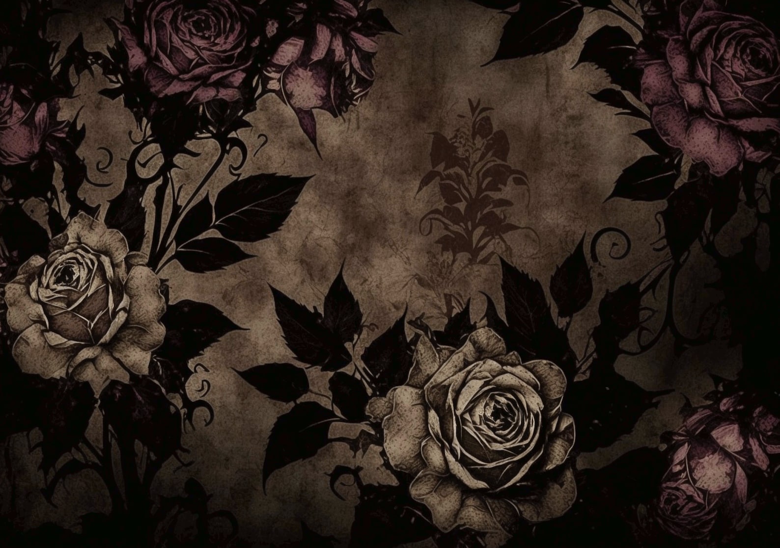 A4 Vintage Gothic Roses Digital Background Paper / Junk Journal ...