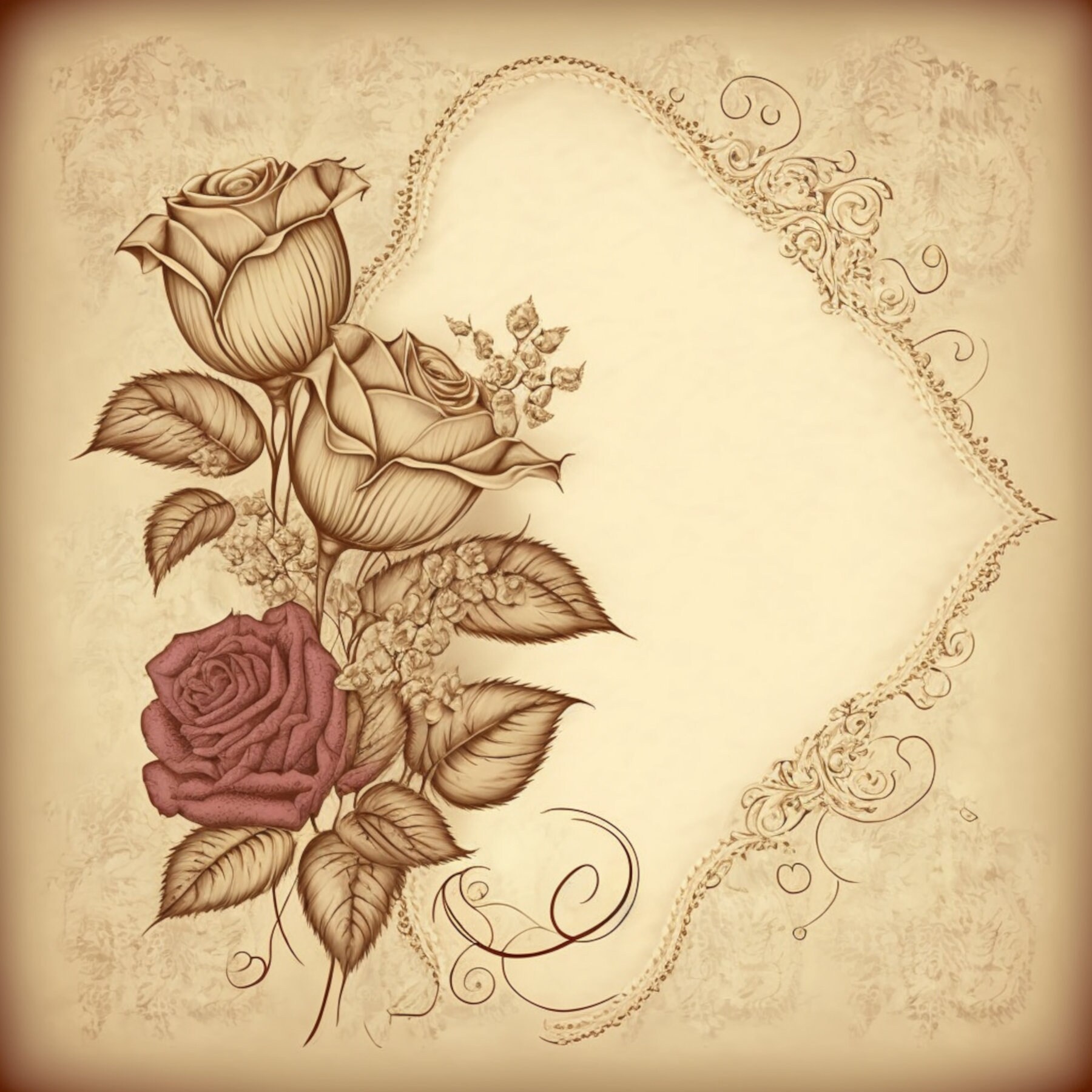 Vintage Roses, Ribbons and Lace Background Paper / Scrapbooking / Junk ...