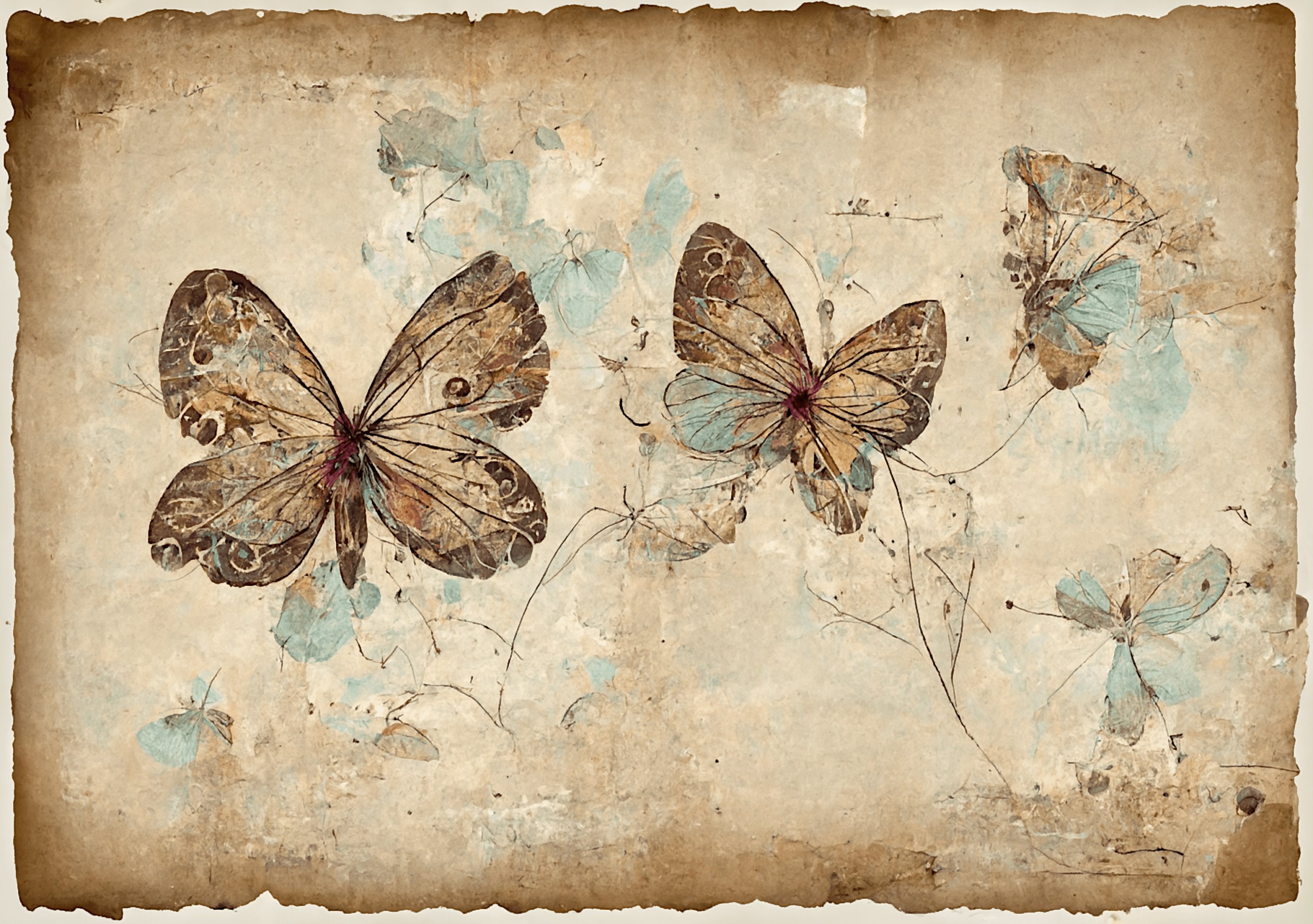 Vintage Butterflies Digital Background Paper Autumnal Colour Scheme ...