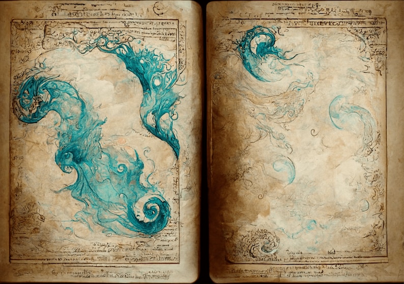 Water Grimoire Digital Paper: Vintage Spell Book Pages (A4) - Etsy