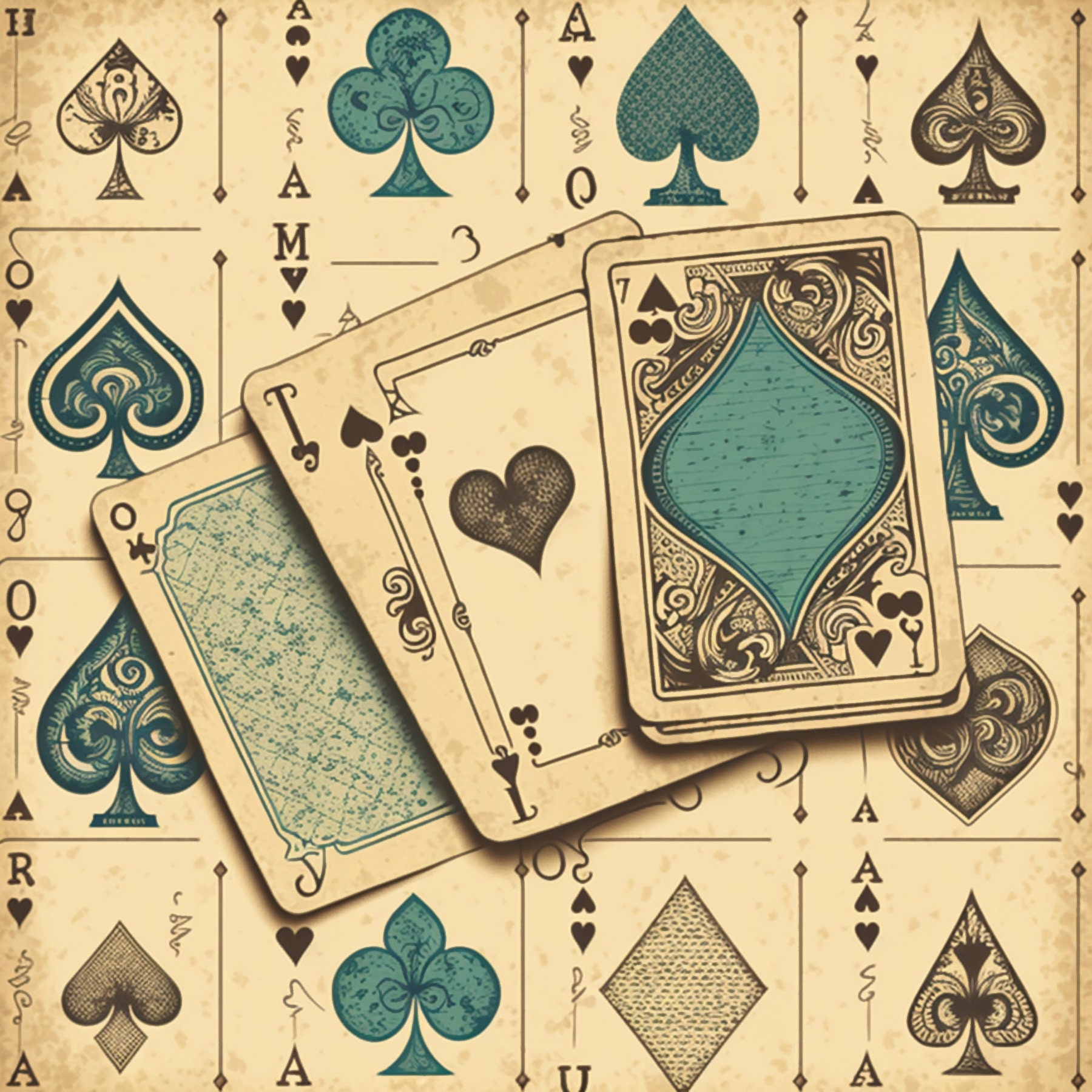 Vintage fantasy Playing Cards Digital Background Paper / Junk Journal ...