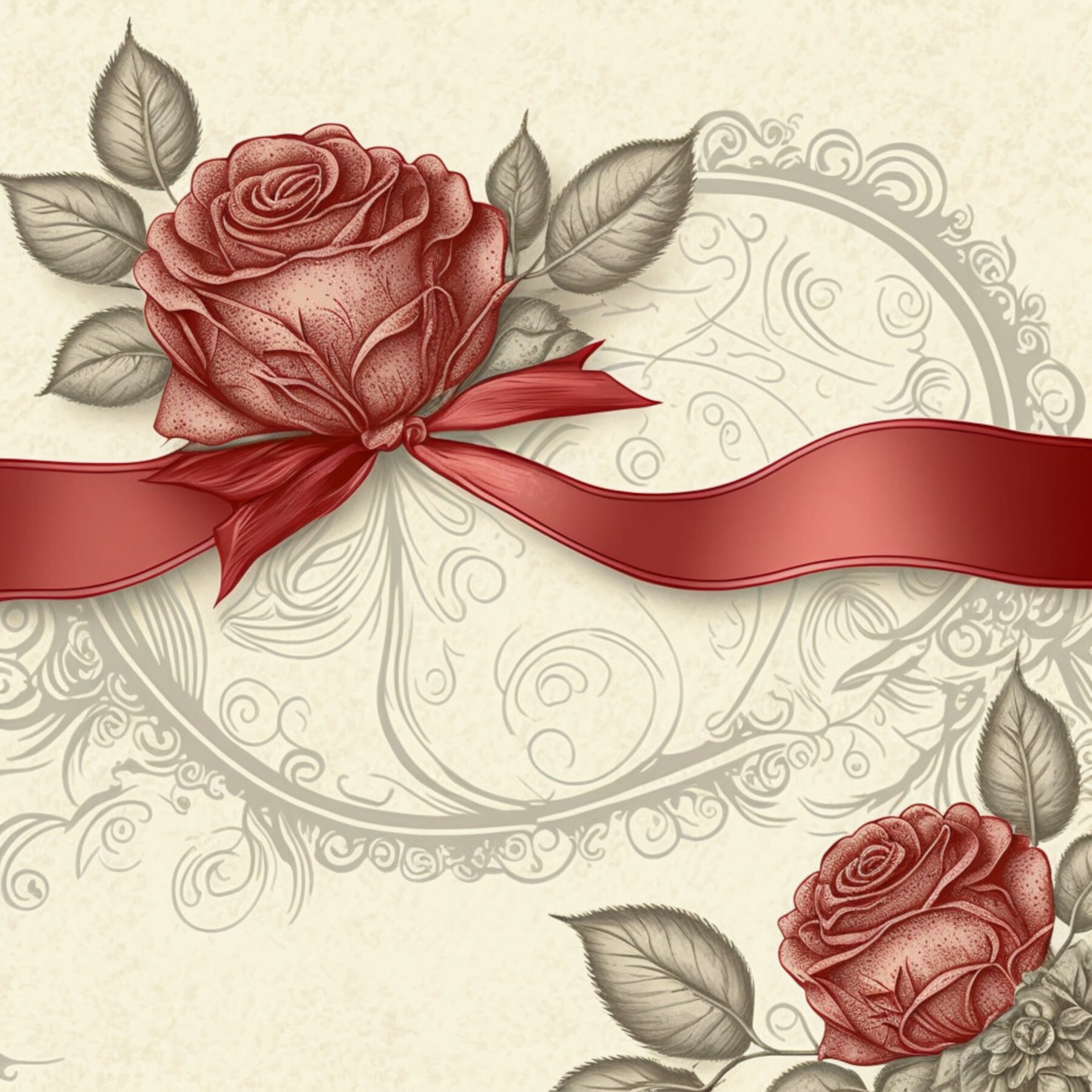 Vintage Roses, Ribbons and Lace Background Paper / Scrapbooking / Junk ...
