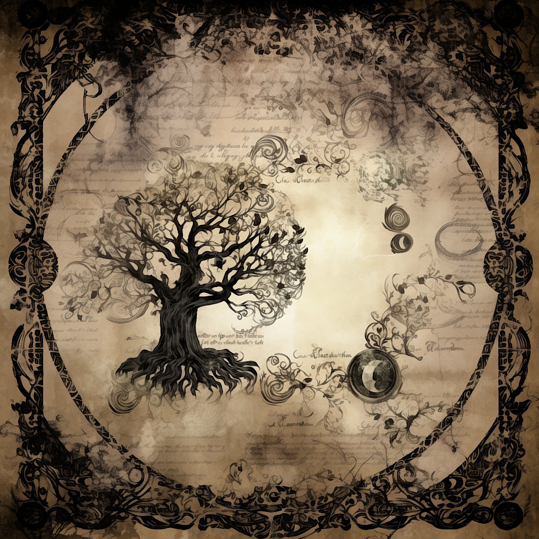 Gothic Tree of Life Abstract Digital Background Paper / Junk Journal ...