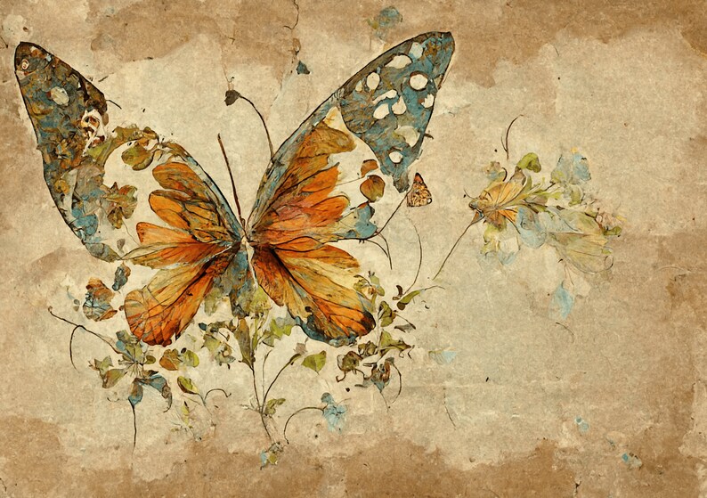 Vintage Butterflies Digital Background Paper Autumnal Colour Scheme ...