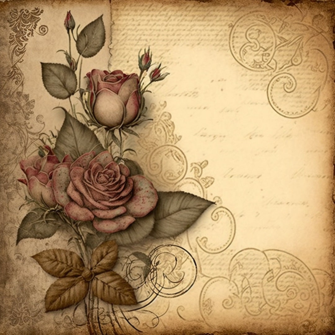 Vintage Roses, Ribbons and Lace Background Paper / Scrapbooking / Junk ...