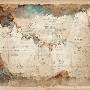 Vintage Nautical Map A4: Ocean Chart Digital Paper (digital Download ...