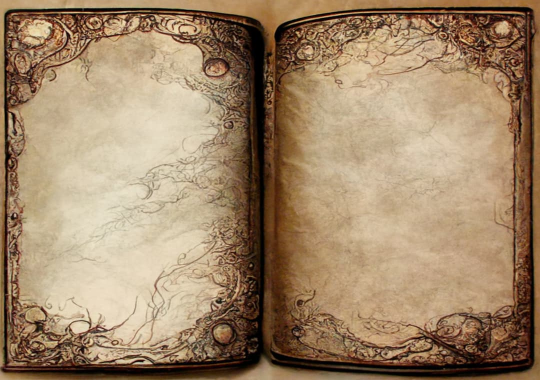 Vintage Grimoire Bound Book Look (vines)scrapbooking Digital Background ...