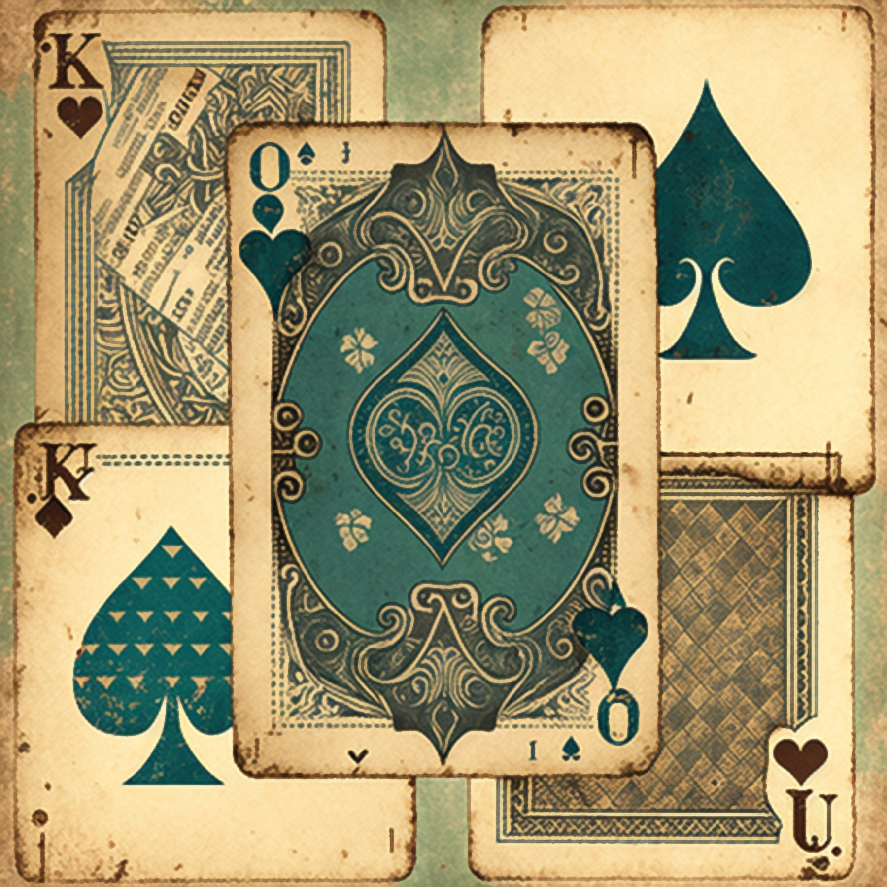 Vintage fantasy Playing Cards Digital Background Paper / Junk Journal ...