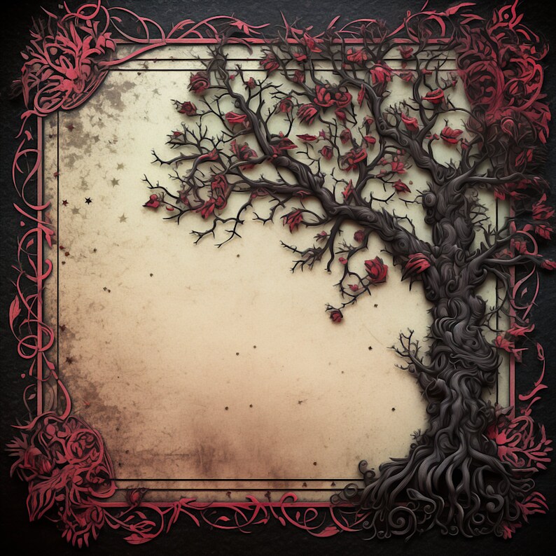 Gothic Tree of Life Abstract Digital Background Paper / Junk Journal ...