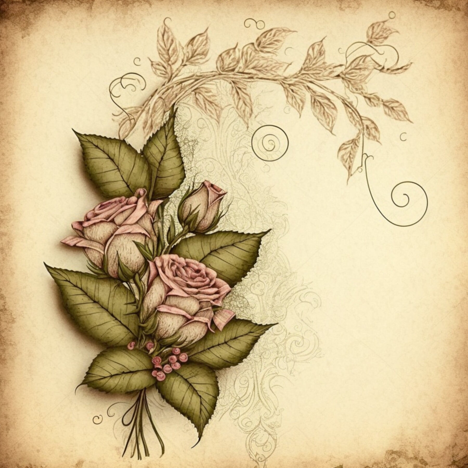 Vintage Roses, Ribbons and Lace Background Paper / Scrapbooking / Junk ...
