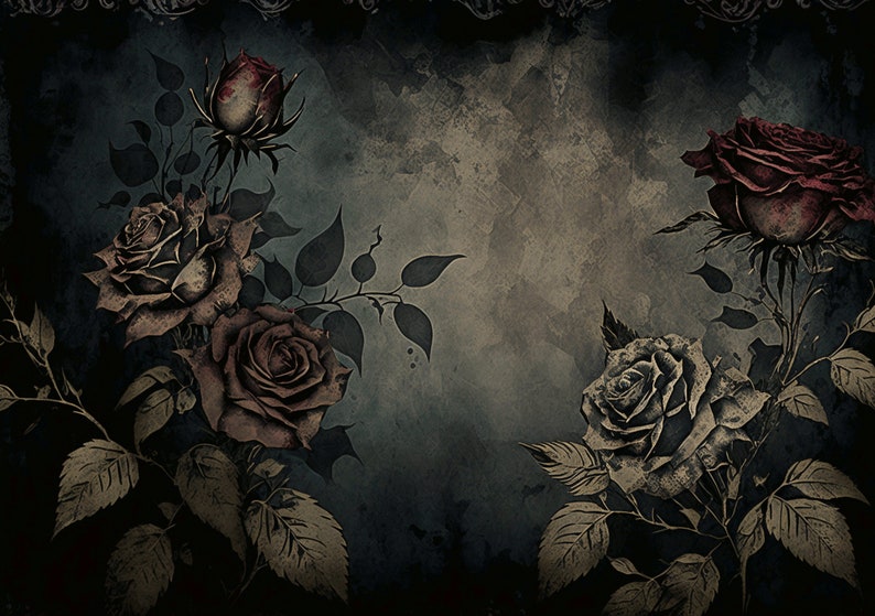 A4 Vintage Gothic Roses Digital Background Paper / Junk Journal ...