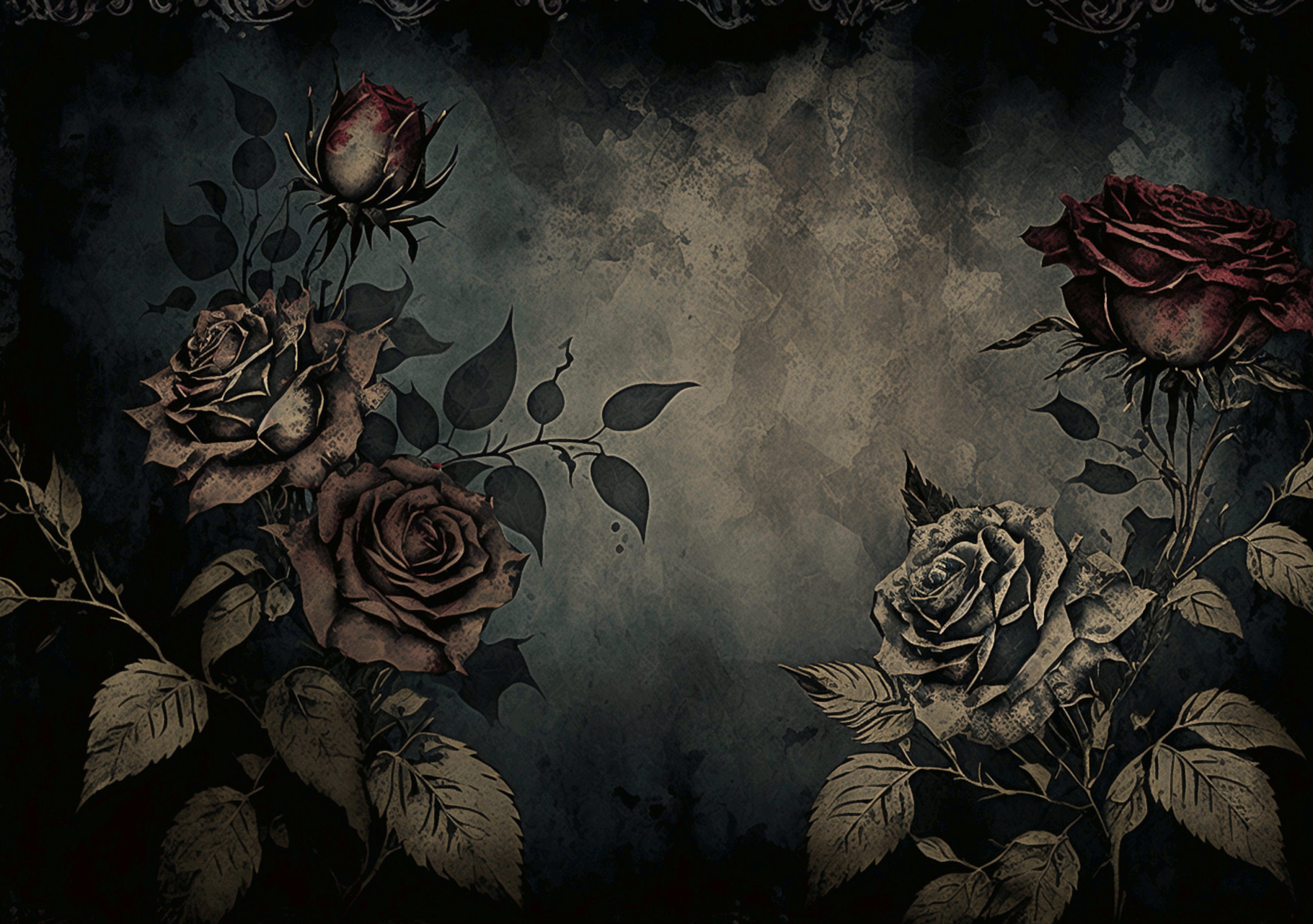 A4 Vintage Gothic Roses Digital Background Paper / Junk Journal ...