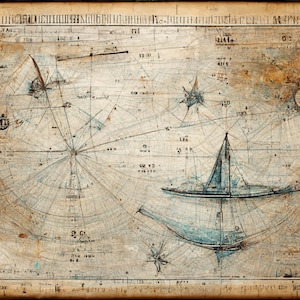 Vintage Nautical Map A4: Ocean Chart Digital Paper (digital Download ...