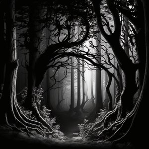 Black and White Gothic Inspired Forest Digital Background Paper ...