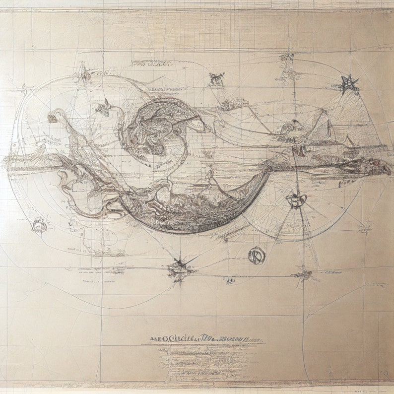 Vintage / Antique Nautical Celestial Maps Graphite Sketches on Stained ...