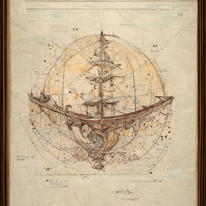 Vintage / Antique Nautical Celestial Maps Graphite Sketches on Stained ...